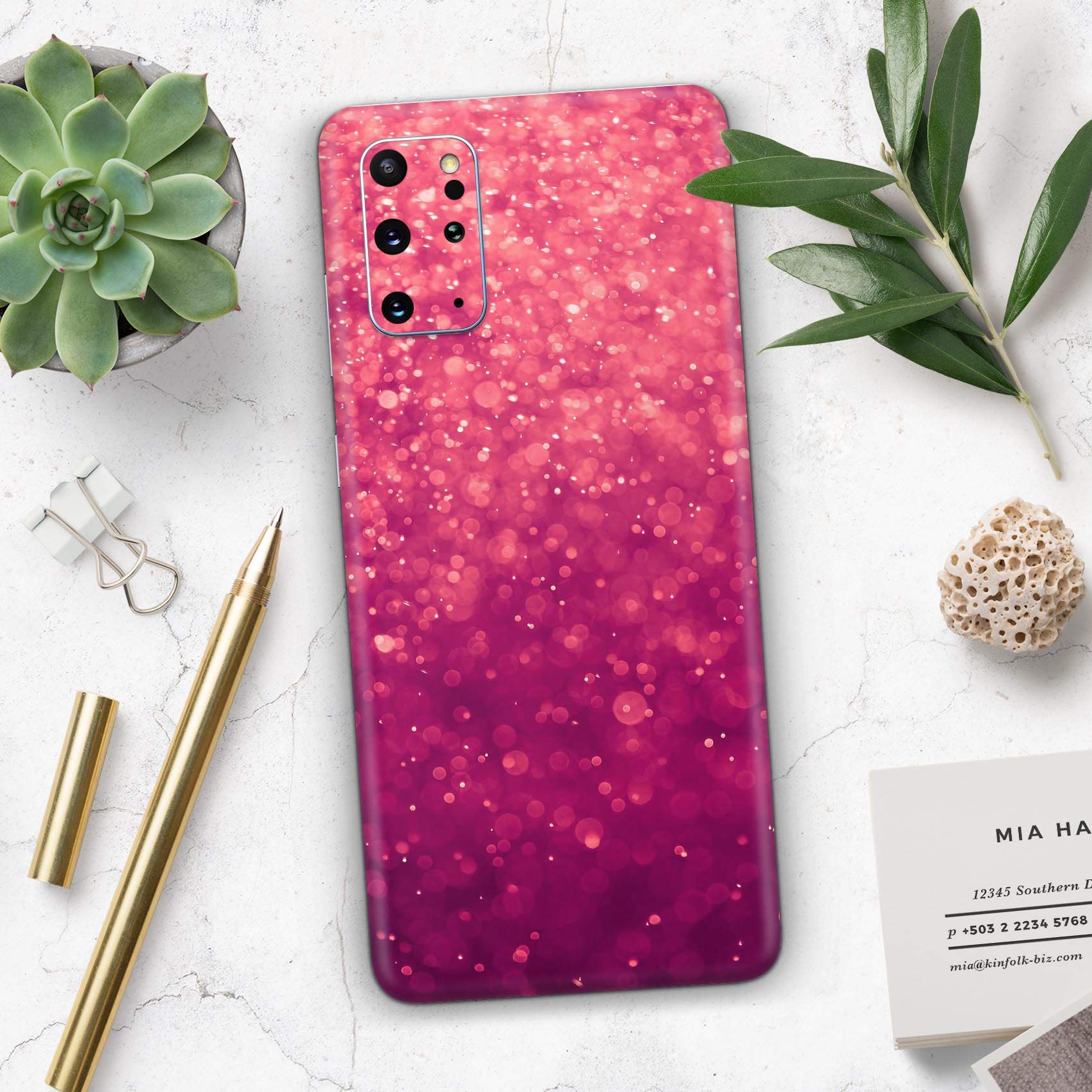 DesignSkinz Unfocused Pink Glimmer Protective Vinyl Decal Wrap Skin Cover Compatible with The Samsung Galaxy S20 (Screen Trim & Back Glass Skin)