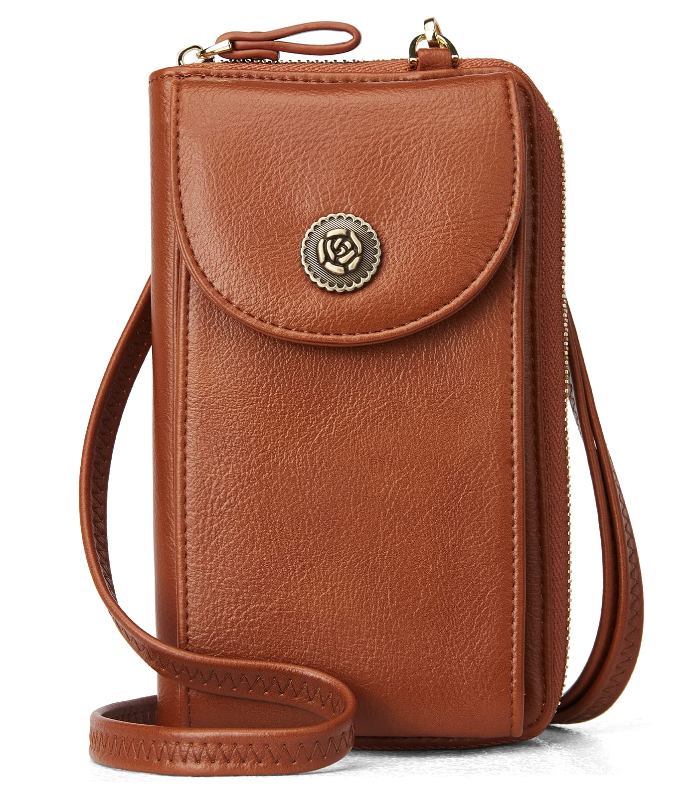 BROMEN Small Cell Phone Purse Crossbody Bags for Women Vegan Leather Wallet Purse with Credit Card Holder Brown Grain