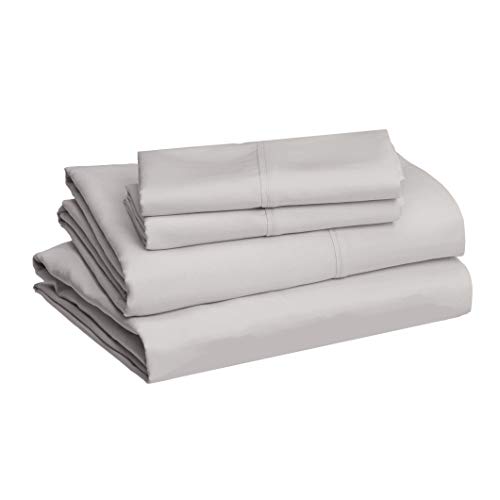 Amazon Basics Lightweight Super Soft Easy Care Microfiber 4-Piece Bed Sheet Set with 14-Inch Deep Pockets, Queen, Light Gray, Solid