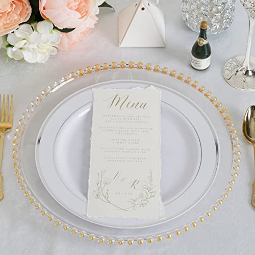 Efavormart 6 Pack 12" Gold Clear Acrylic Round Charger Plates With Beaded Rim Dinner Charger Plates
