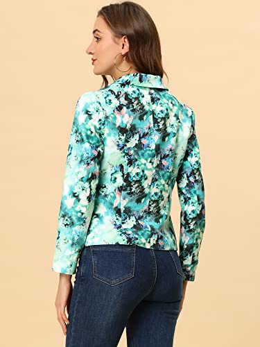 Allegra K Women's Open Front Notch Lapel Printed Business Casual Suit Blazer Jacket Small Green-Flower