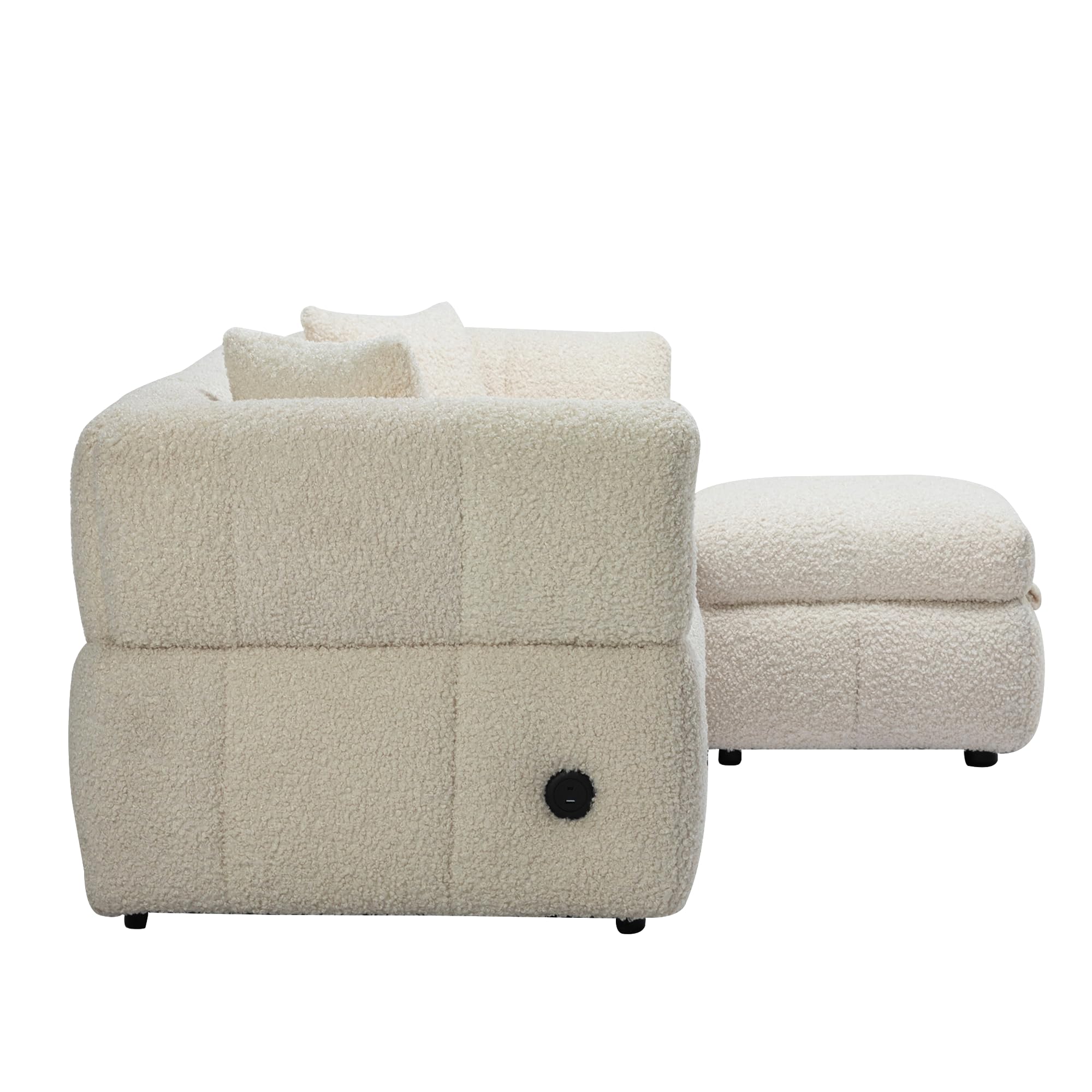 LUMISOL Large Sectional Sofa with Movable Storage Ottoman and 2 USB Ports, Teddy Fleece Fabric Sectional Sofa Couch with Lumbar Pillows, L-Shaped Sofa Couch for Living Room Apartments, Creamy White