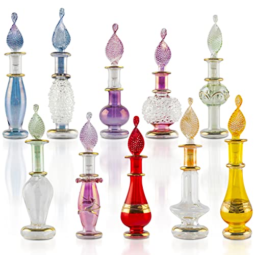 CraftsOfEgypt Genie Blown Glass Miniature Perfume Bottles for Perfumes & Essential Oils, Set of 20 Decorative Vials, Each 2" High (5cm), Assorted Colors