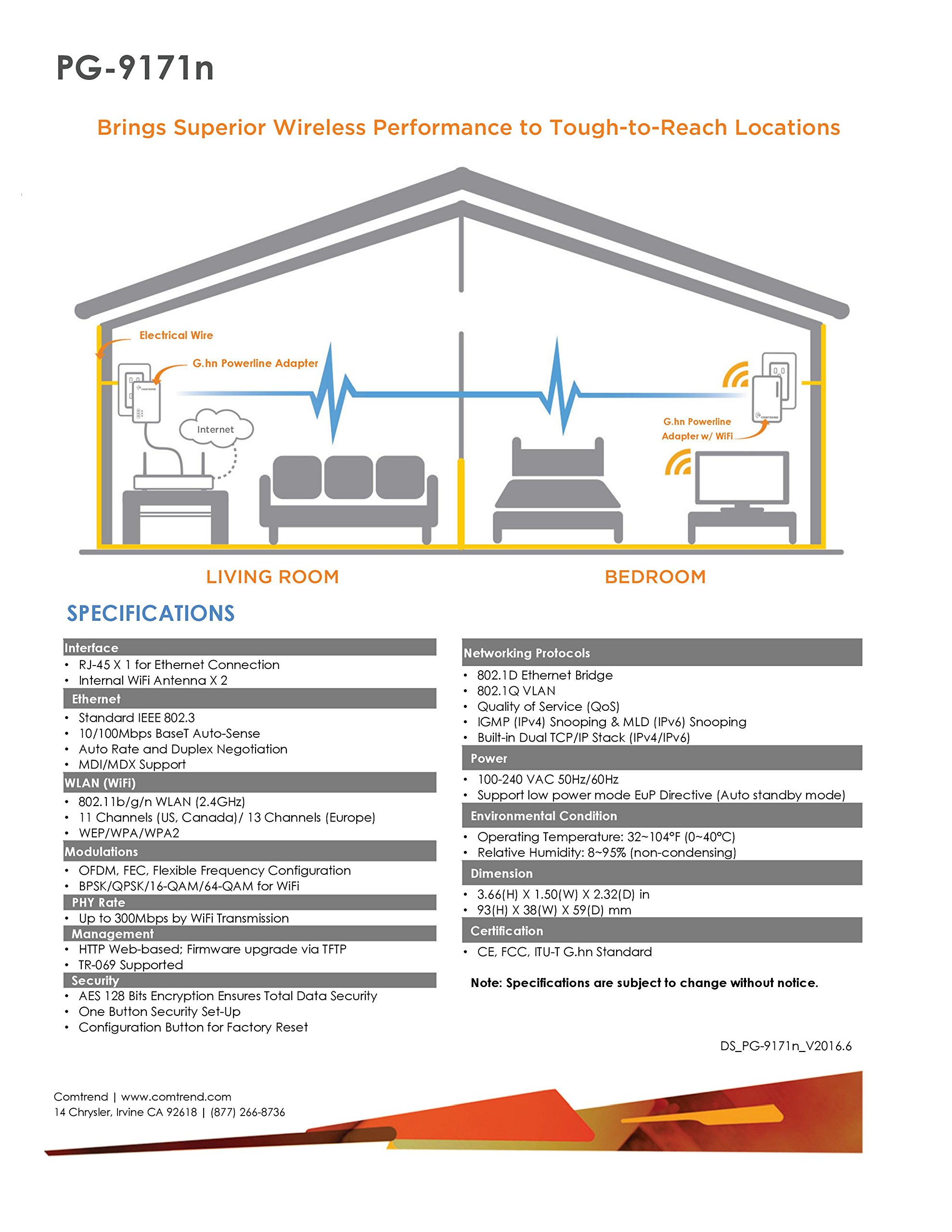 Comtrend G.hn 1.2 Gbps Powerline with WiFi Combo Kit PG-9172+PG-9171nKIT