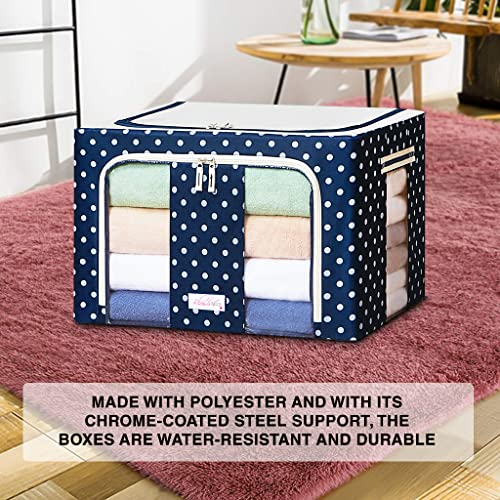 Blushbees® Oxford Fabric Collapsible Storage Boxes for Clothes/Quilts/Linen with Metal Supports (PACK OF 4 BOXES - LARGE SIZE 20×16×15 INCH)