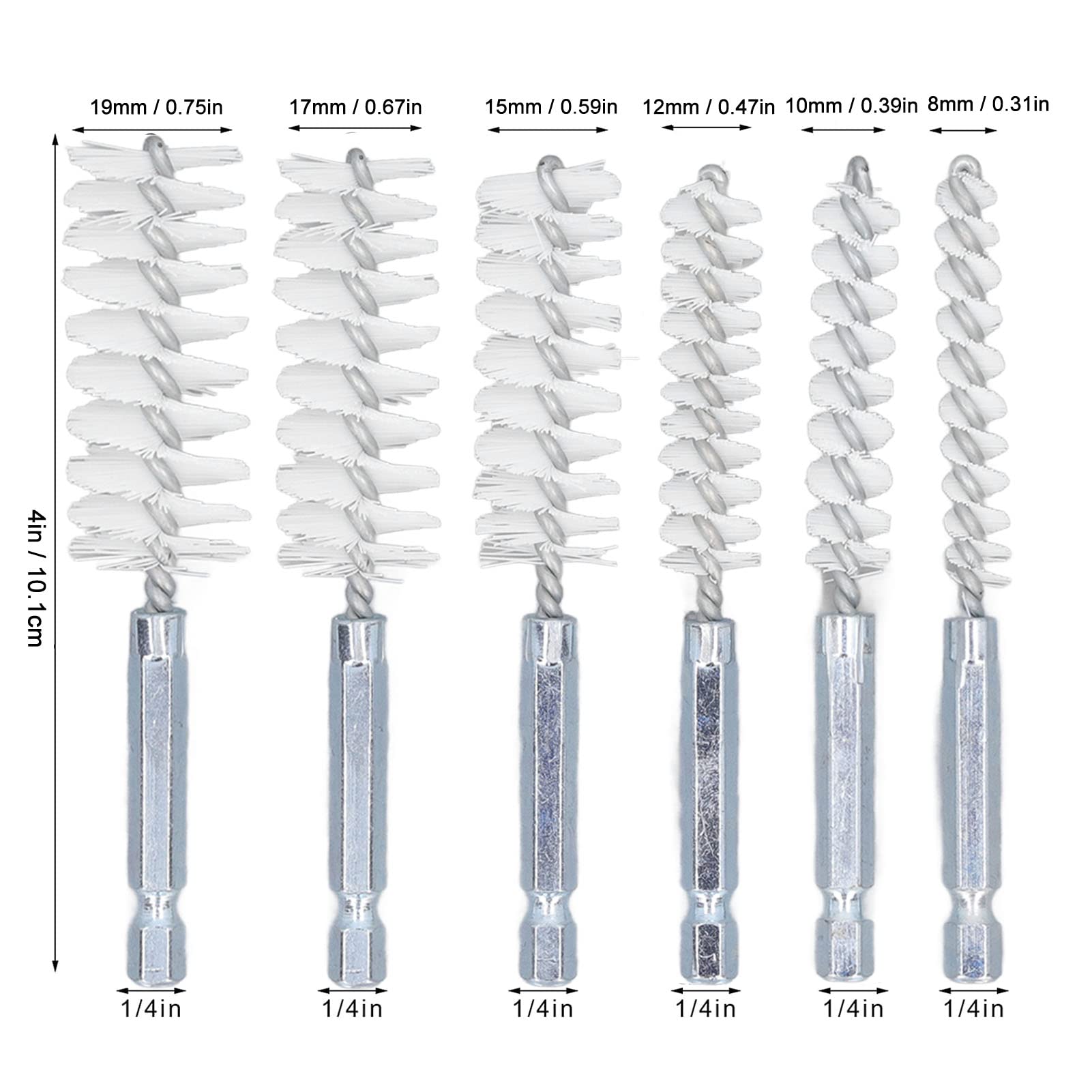 6PCS Hole Cleaning Brushes Bore Brush for Drill Twisted Wire Cleaning Brush Power Drill Cleaning Wire Brush with 1/4in Hex Shank for Power Drill Impact Driver (Nylon (White)) ﻿
