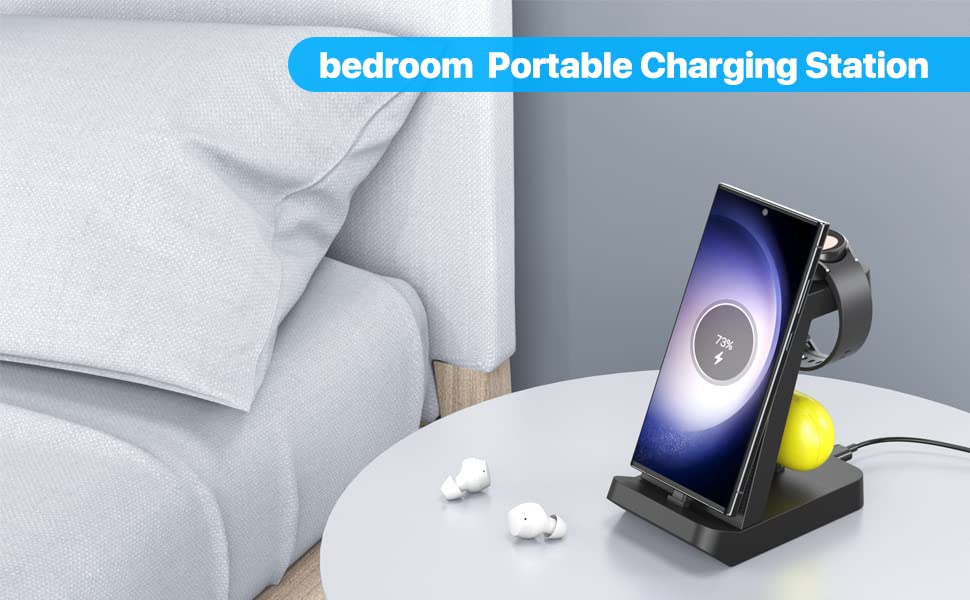 3 in 1 Charging Station for Samsung Multiple Devices, Fast Wireless Charger for Galaxy Watch 5 Pro/4/3, Charging Dock with 18W Adapter for Samsung Galaxy S23/S22/S21/Note20/Z Flip/Z Fold, Galaxy Buds