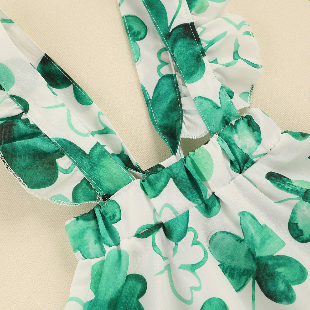 TUEMOS Baby Girl St Patrick's Day Outfit Ruffle Romper Four Leaf Clover Skirt My First St. Patrick's Outfit Set