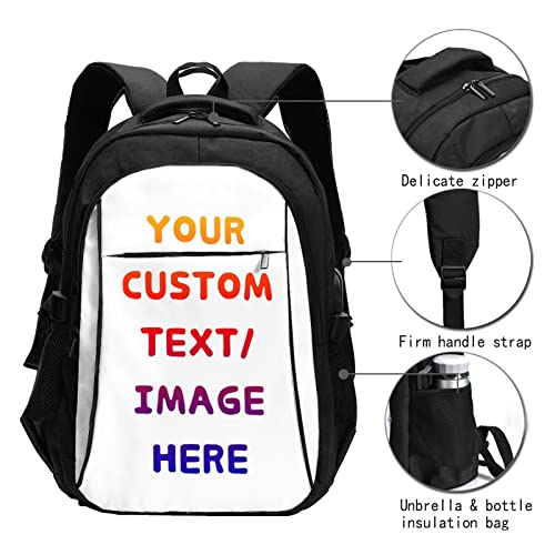 ADDUPICT Custom Travel Laptop Backpack Personalized for Men Women with Name Photo Customized Computer Bags with USB Port 18 x 13.4 x8.3 in