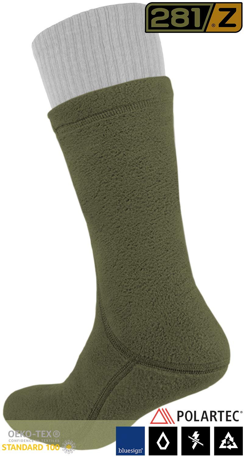 281Z Military Warm 8 inch Boot Liner Socks - Outdoor Tactical Hiking Sport - Polartec Fleece Winter Socks (Large, Olive Green)
