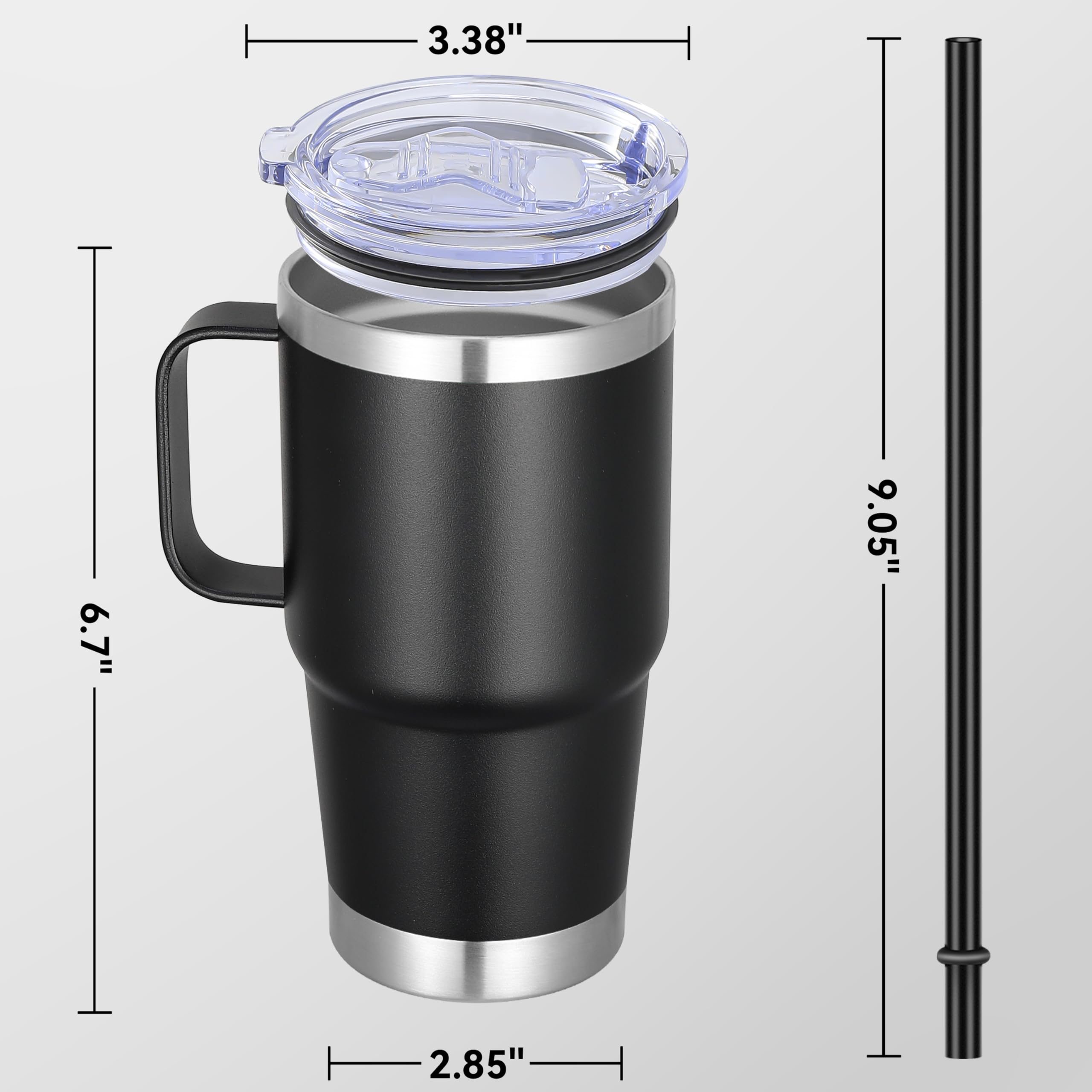 Abbrevi 20 oz Stainless Steel Tumbler with Handle Metal Insulated Coffee Travel Mug with Handle Double Wall Tumbler Cup with Lid and Straw, Black 1 Pack