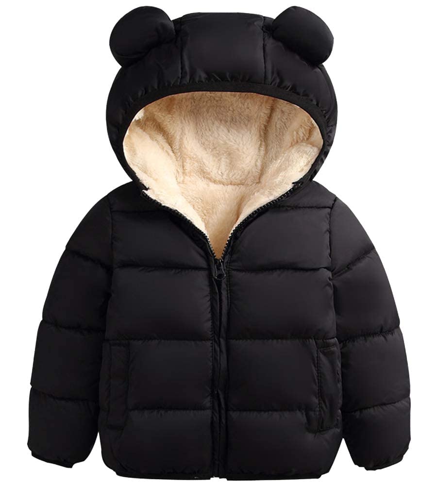 ARTMINE Baby Boys Girls Winter Hoodie Jacket, Packable Lighweight Hooded Puffer Padded Down Alternative Coat Outwear for Infants, Toddlers & Baby, Black, 18-24 Months = Tag 90G