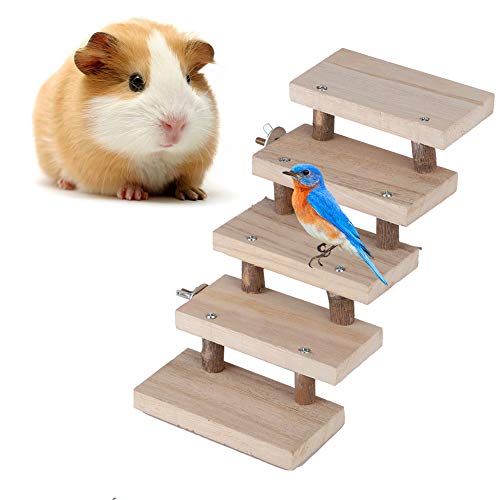Natural Wood Ladder, 5 Layers Climbing Ladder Stairs for Parrot Guinea Pigs Hamsters Cage Accessories