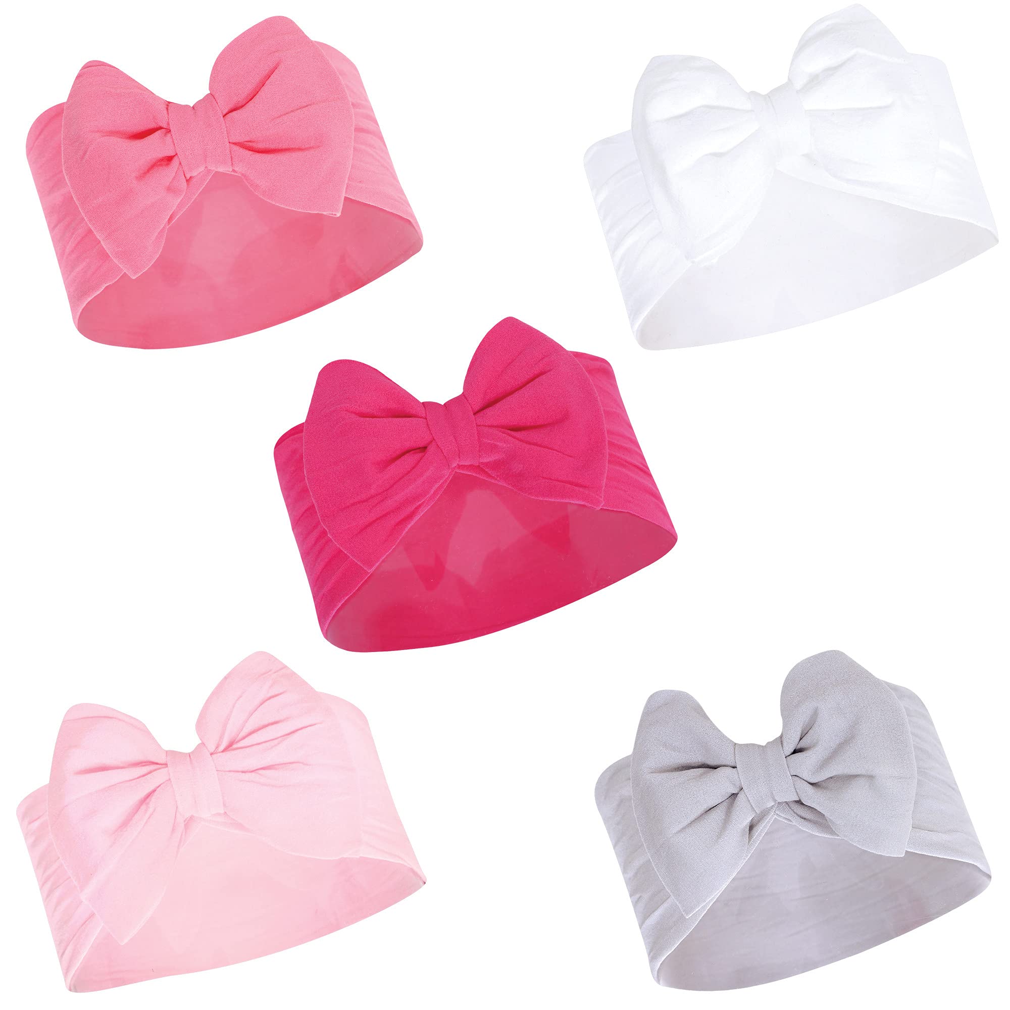 Hudson Baby Unisex Cotton and Synthetic Headbands, White Pink, 0-24 Months