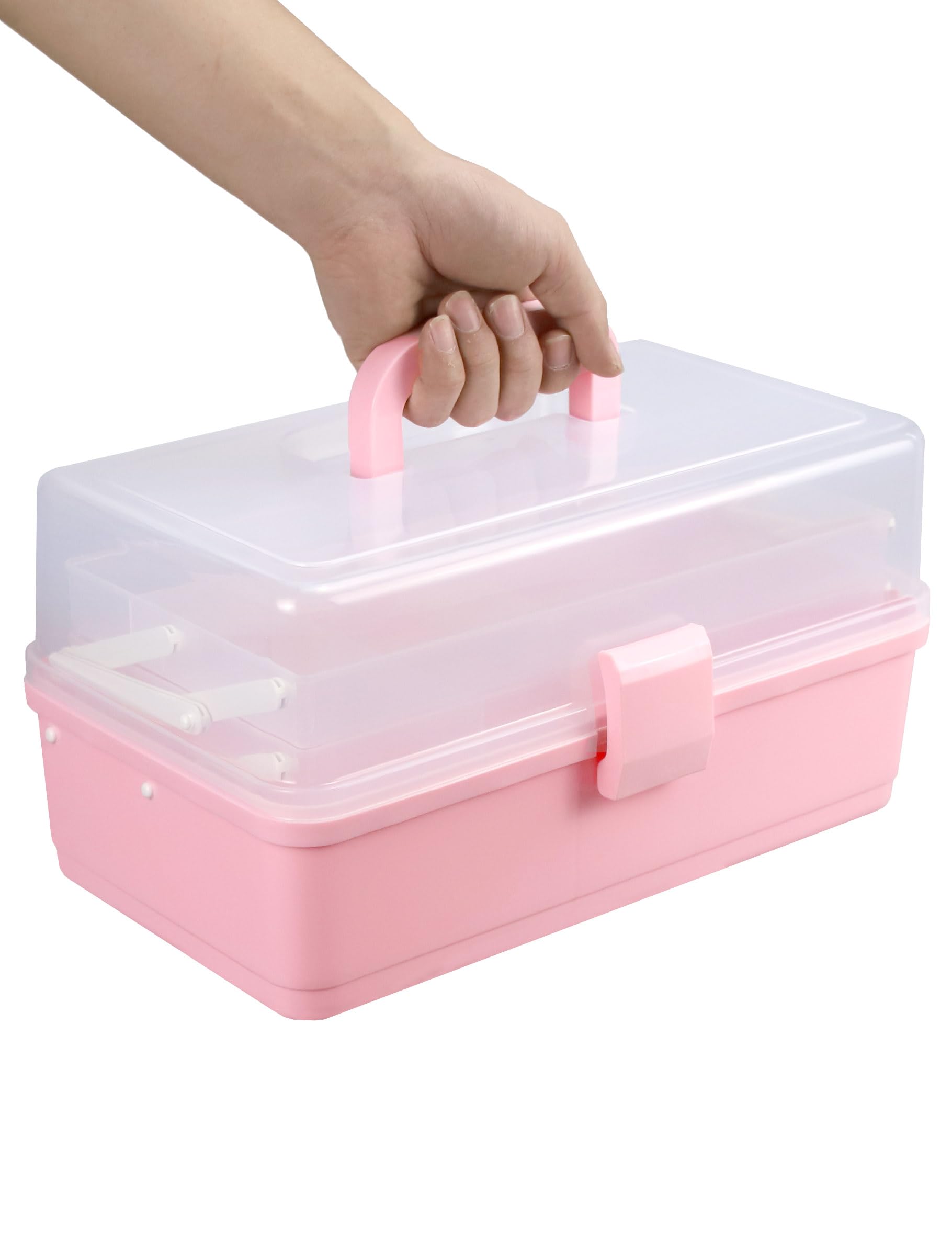 Facikono Pink Tackle Box 3 Layer Tackle Box Organizers Small Craft Storage Box Art Supply Storage Organizer Plastic Tool Box with Handle Sewing Box Container Art Bin