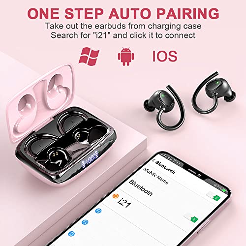 Bluetooth 5.3 Headphones Wireless Earbuds with Mic IP7 Waterproof Sport Earphones Over Ear Buds Stereo Deep Bass with Earhooks, Noise Cancelling Earbud for Workout/Running iOS Android TV Phone Laptop