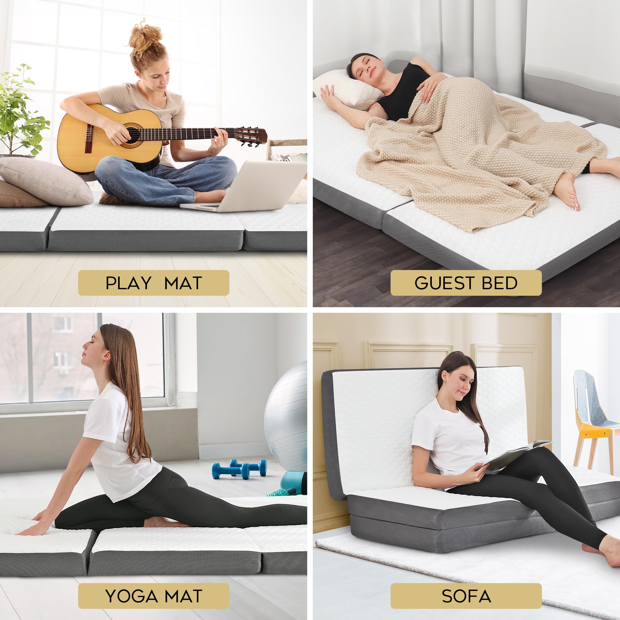 Tri Folding Mattress Twin with Memory Foam Layer - 4 Inch Trifold Foldable Bed Mattress with Washable Cover | Twin Size Mattress 75" x 38" x 4" Non-Slip Bottom Camping Floor Mattress Guest Bed