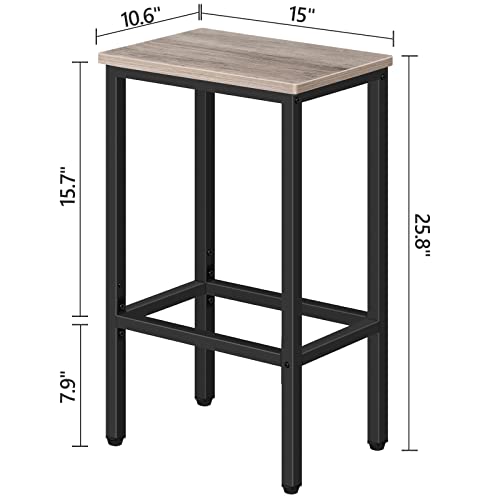 ALLOSWELL Bar Stools, Set of 2 Bar Chairs, Kitchen Breakfast Bar Stools with Footrest, 25.8" Dining Stools, Rectangular Industrial Bar Chairs, for Dining Room, Kitchen, Greige BAHG0101