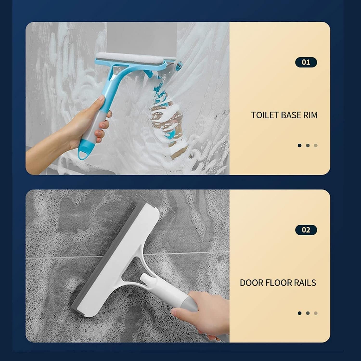 3 in 1 Window Cleaning Tool for Car Indoor Outdoor High Windows, Multi-Purpose Silicon Squeegee Window Cleaner with Water Spray, Shower Squeegee for Glass Doors (Blue)