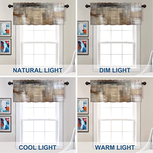 Batmerry Brown Beige Abstract Art Kitchen Valances Half Window Curtain, Brown Art Abstract Acrylic Painting Kitchen Valances for Windows Heat Insulated Valance for Decor Reducing The Light 52x18 Inch