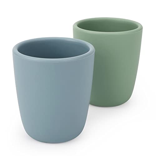 AULEGE Silicone Toddler Cup, 2 Pack BPA Free Silicone Drinking Training Cup for 6 Months+ Babies, 4 fl. oz Tiny Open Cup for Infants (Sage, Ether)