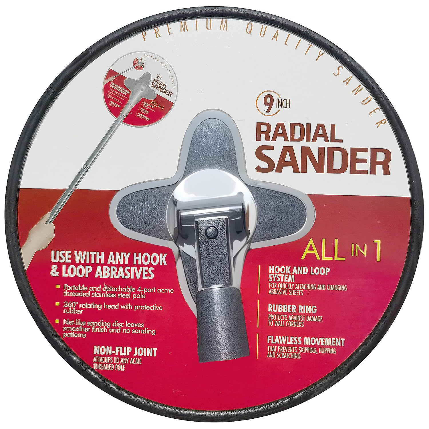 9 Inch Radial Hand Sander - Premium Wall Cleaning and Polishing Tool with Hook and Loop System – An Unmatched Unique Metal Pivoting Hinge Drywall Sander