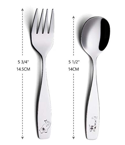 ANNOVA Kids Silverware 6 Pieces Children's Safe Flatware Set Stainless Steel - 3 x Children Forks, 3 x Dinner Spoon, Toddler Utensils, for Lunchbox (Safari Animals Etched Elephant, Giraffe, Lion)