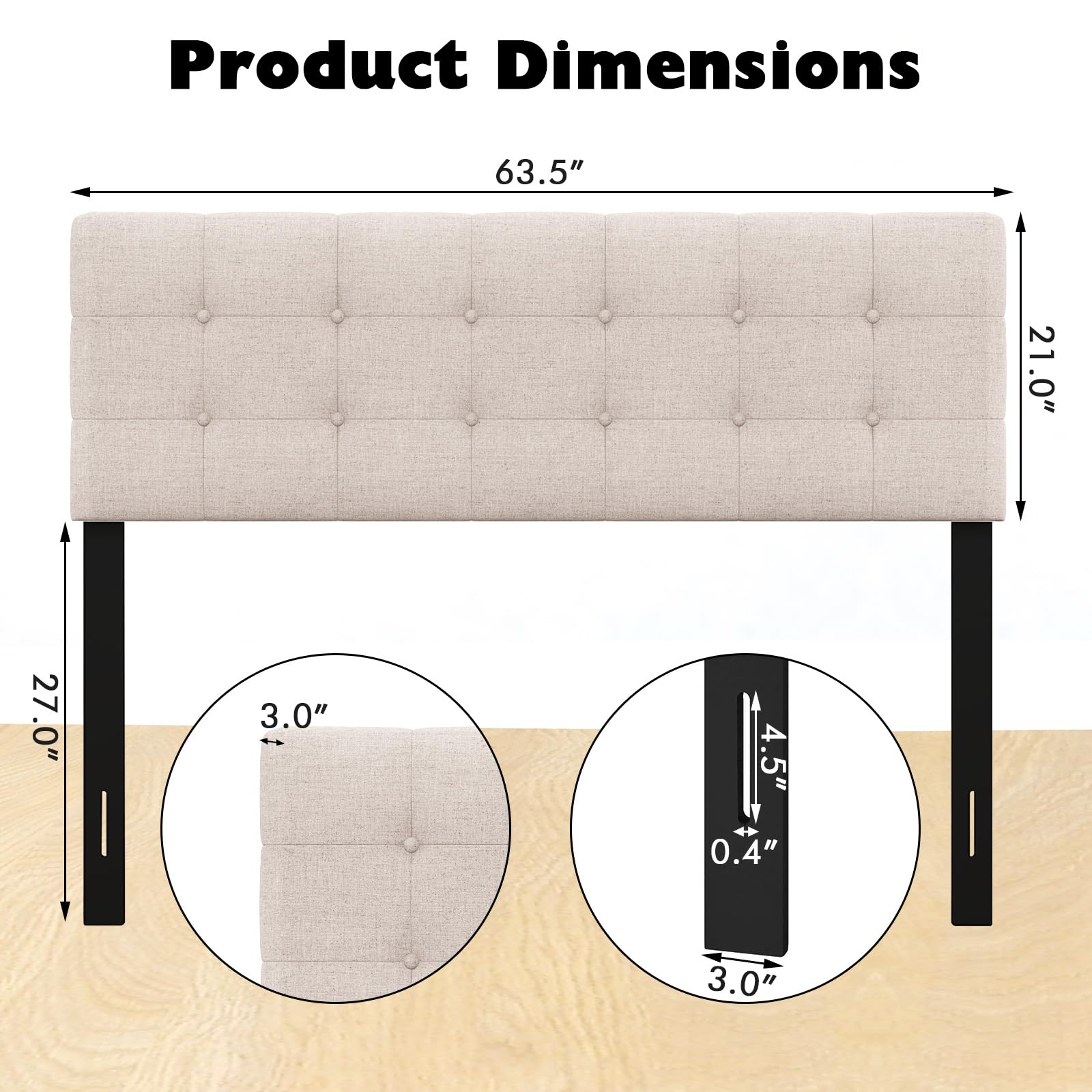 Giantex Linen Upholstered Headboard, Adjustable Width Button Tufted Headboard Only with Solid Wood Legs, Attach Frame, Modern Headboards for Queen Full Size Bed, Beige