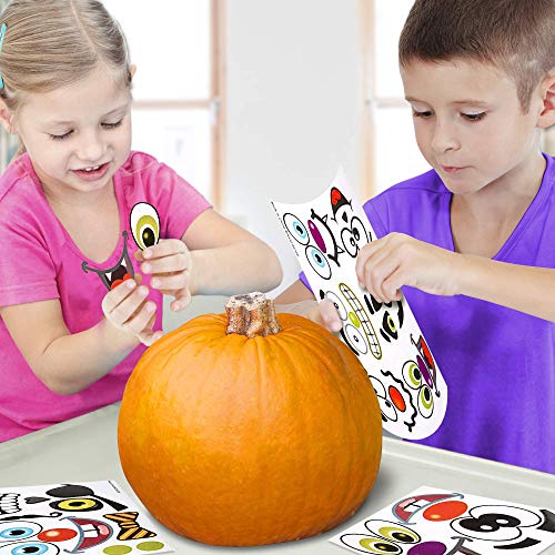 ArtCreativity Halloween Pumpkin Decorating Stickers - 24 Sheets - Jack-o-Lantern Decoration Kit - 52 Total Face Stickers - Cute Halloween Decor Idea - Treats, Gifts, and Crafts for Kids- 3” x 5”