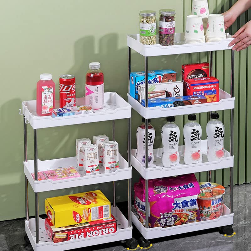 AGGICE Rolling Storage Cart 4 Tiers Mobile Shelving with Wheels Unit Organizer, Multi-Functional Utility Organizer Slide Storage Shelve for Kitchen Bathroom Bedroom