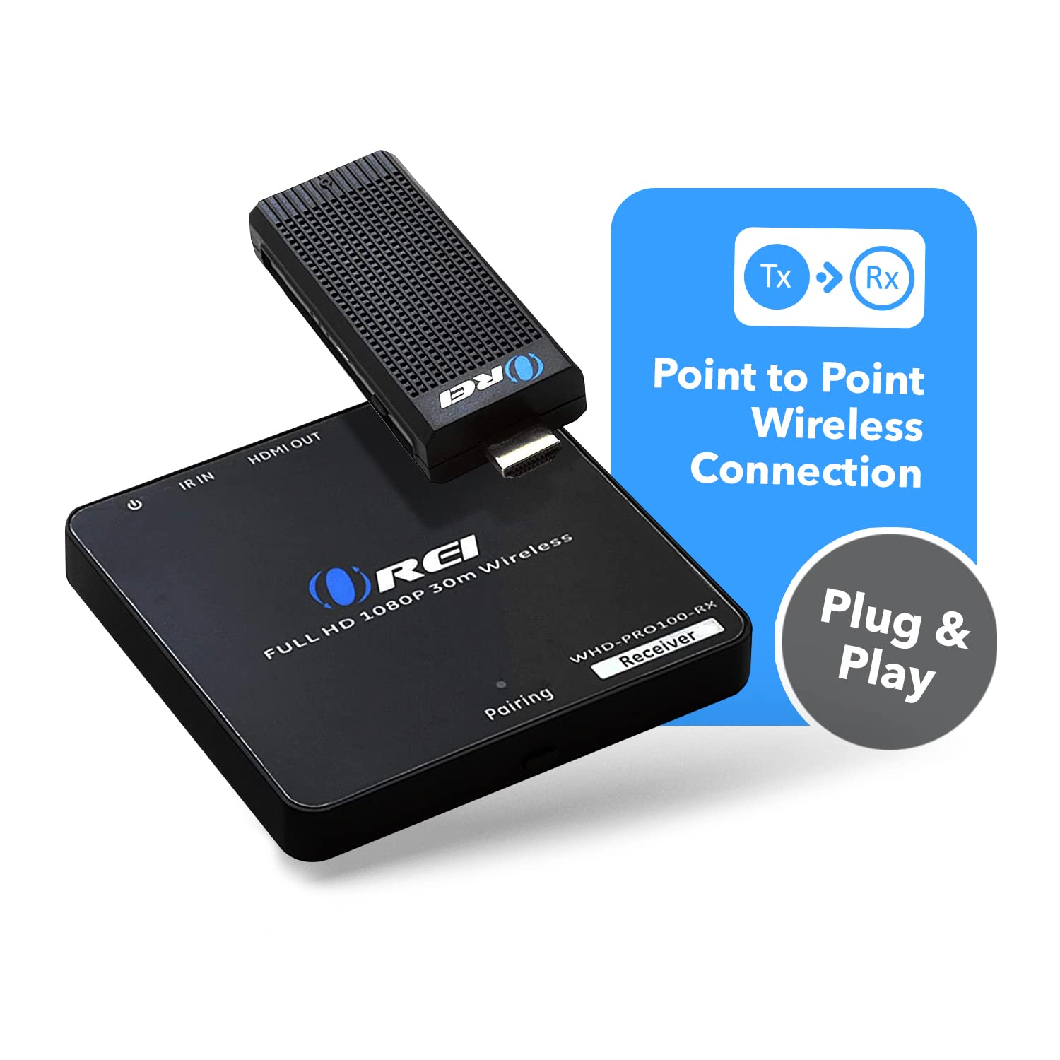 OREI Wireless HDMI Transmitter & Receiver - Extender Full HD 1080p Wirelessly Upto 100 Ft with Dongle - Perfect for Streaming, Laptops, PC, Media and More