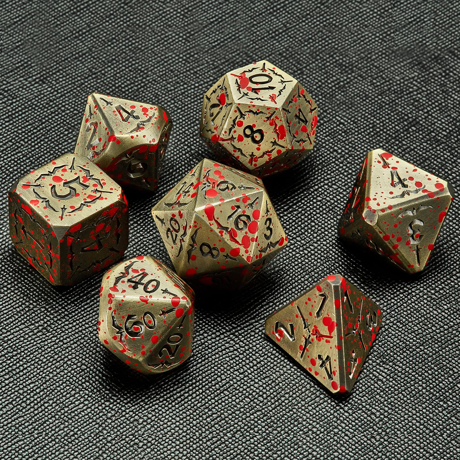 Blood Maledict Bronze Metal DND Dice Set with Metal Case, D&D Metal Dice for Tabletop TRPG Gaming