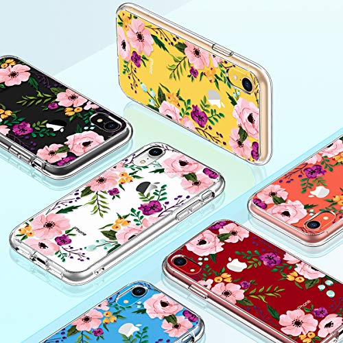 GiiKa iPhone XR Case with Screen Protector, Clear Heavy Duty Protective Case Floral Girls Women Shockproof Hard PC Back Case with Slim TPU Bumper Cover Phone Case for iPhone XR, Small Flowers