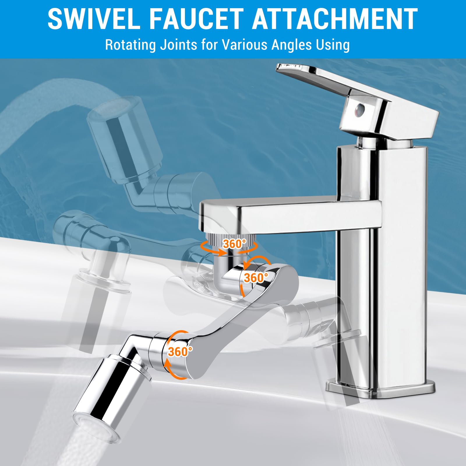 Universal 1080°Swivel Faucet Aerator Extension,Kitchen Bath 360°Rotating Extension Filter with 2 Mode Splash Multifunctional Universal Robotic Arm