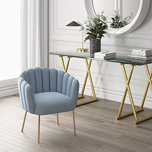 MEXIYA Doloris Modern Sea Blue Easy Clean Velvet Upholstered Feather Side Chair with Brushed Gold Leg