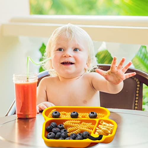 Baby Plate Silicone Divided, Suction Toddler Plates Dishes for Toddler Kids Self Feeding, BPA Free, Microwave & Dishwasher Safe(Yellow)
