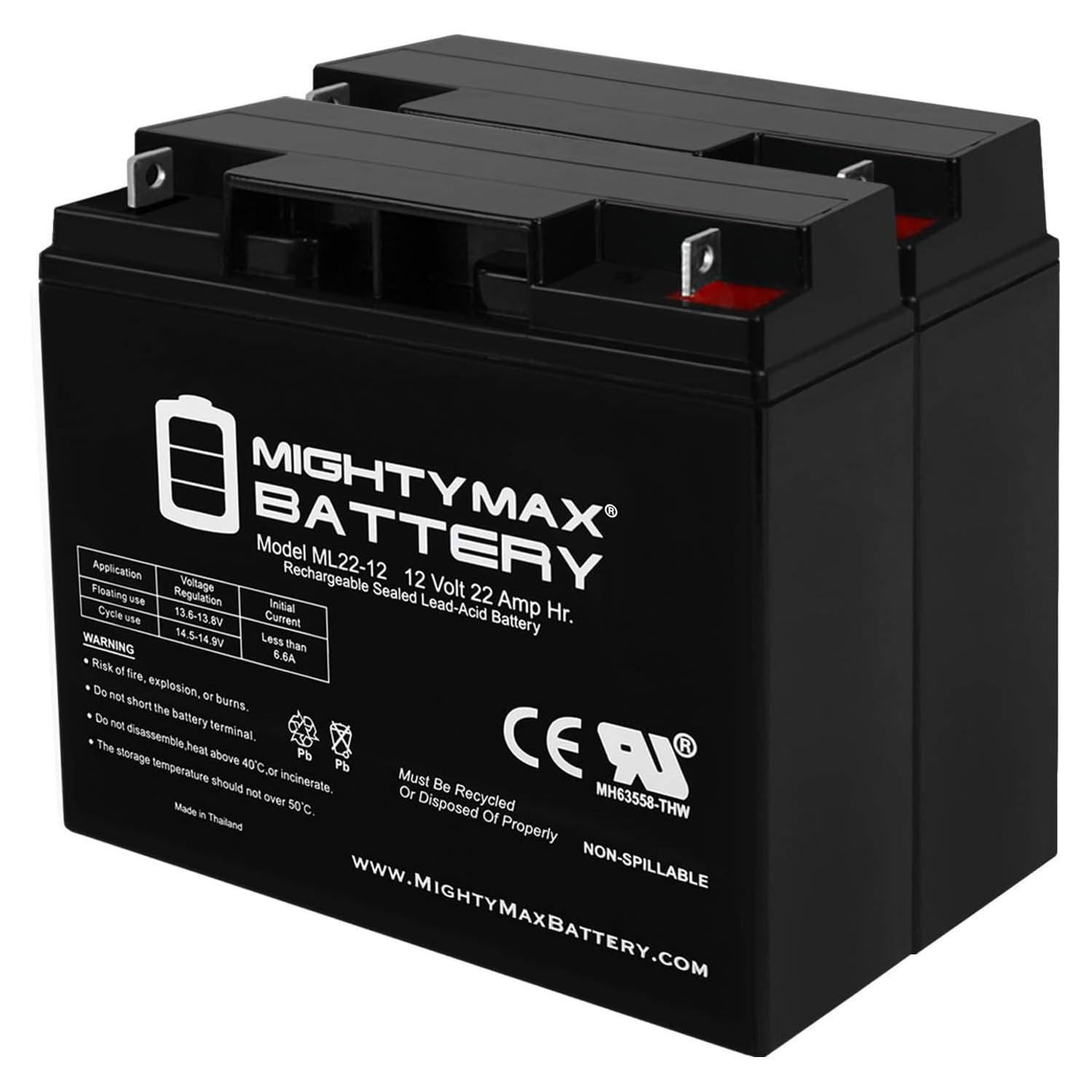 Mighty Max Battery 12V 22AH Battery Replacement for Quick Cable Rescue 1800 604053 Jump Start - 2 Pack