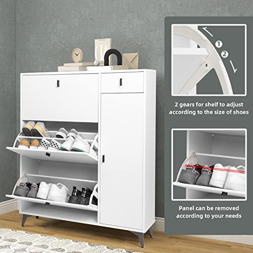 ARTETHYS Shoe Cabinet-Freestanding Shoe Storage Cabinet 22 Pair Shoe Rack Storage Organizer with 3 Flip Drawers-White Modern Shoe Organizer Cabinet with Doors for Entryway