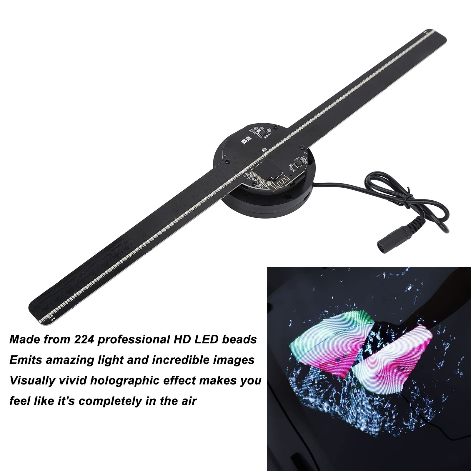 3D Holographic Advertising Machine, Floating Effects 224 LED Light Beads 100-240V Professional 2 Blades 16.5in Diameter High Resolution 3D Hologram Fan for Bar (US Plug)