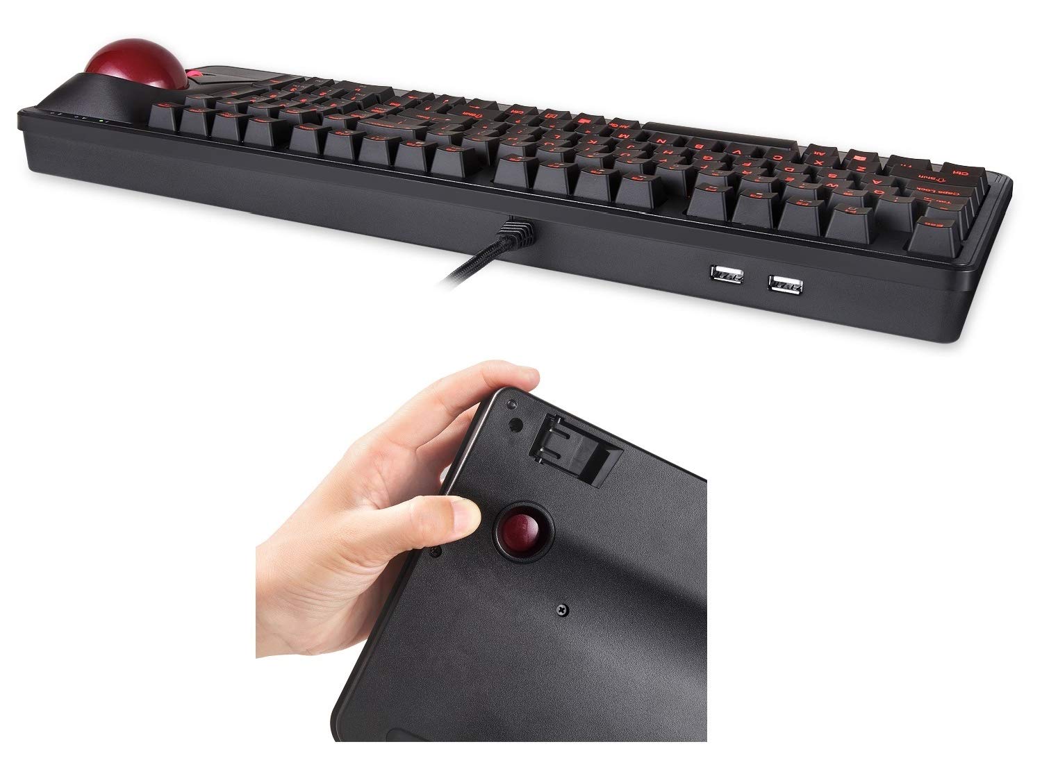Perixx Periboard-322 Wired Mechanical Trackball Keyboard with 2 Hubs, 2.17 Inch Large Trackball, RGB Backlit Design, US English Layout (PB-322BUS-11577)
