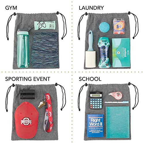 mDesign Portable Large Capacity Travel Bag with Draw String Closure, Water-Resistant for Laundry Room, College Dorm Room, Apartment, Gym, Sporting Events, School, Make-Up, Travel - 2 Pack - Gray