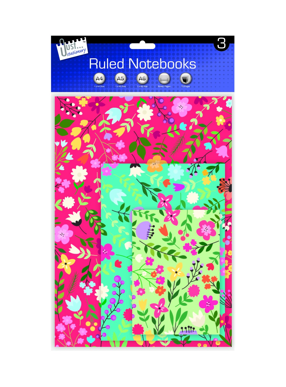 3X Ruled Lined Notebooks- A4, A5, A6- Just Stationery Tallon- Design at Random