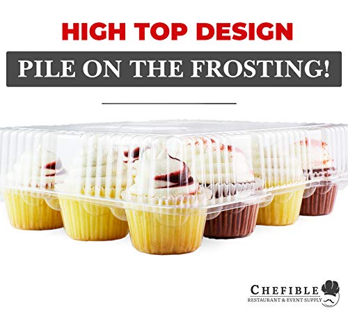 Chefible 12 Compartment Cupcake Container - Set of 4 | Plastic Disposable, Dozen Cavity, Cupcake Carrier with Secure High Top Design