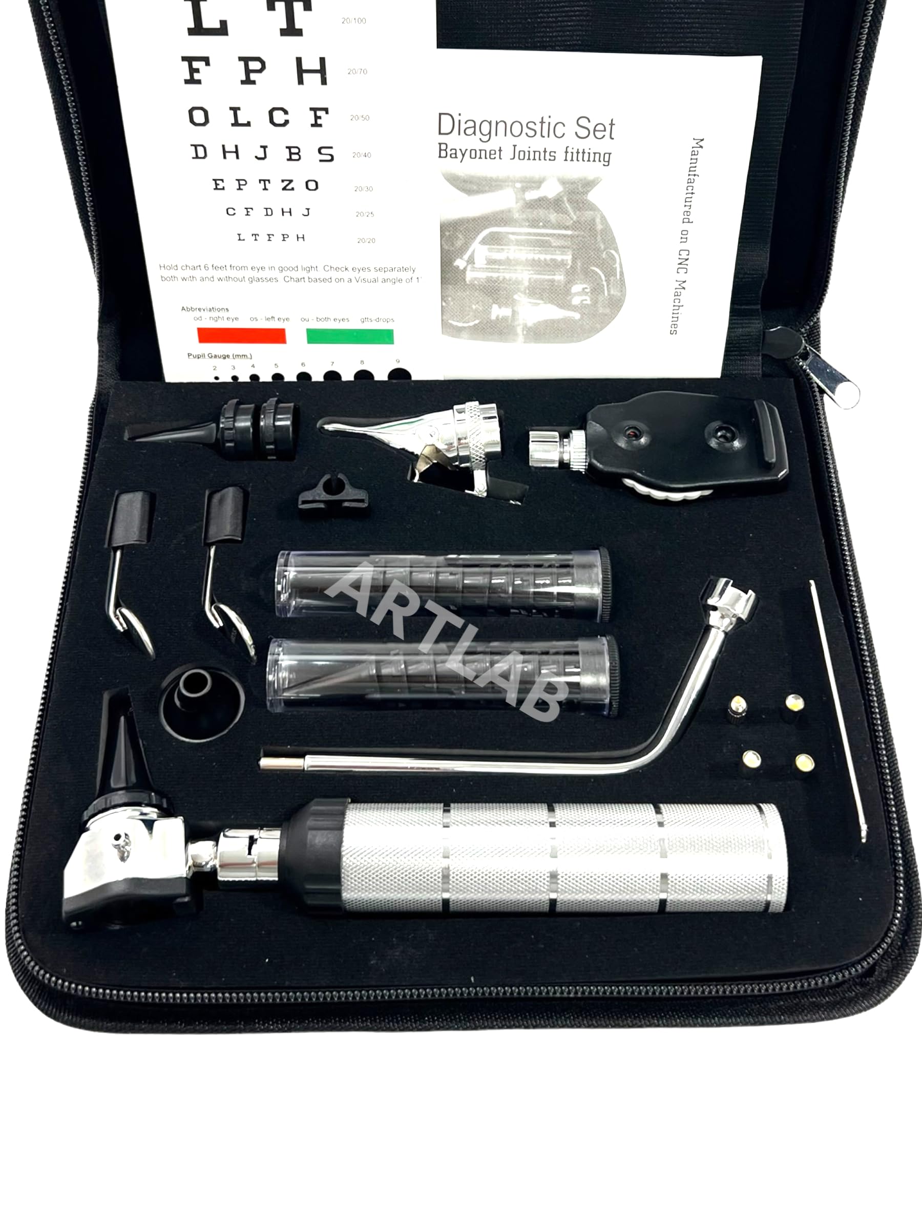 Artlab-Otoscope, Eye scope & Illuminator Diagnostic Set -Otoscope examination set -Nursing Students Otoscope set with Carrying Leather case Replacement Tips
