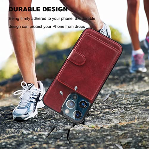 Bocasal Wallet Case for iPhone 13 Pro Max Compatible with MagSafe Magnetic RFID Blocking Detachable Premium PU Leather Flip Case with Card Slots Holder Kickstand Wireless Charging 6.7 Inch (Wine Red)