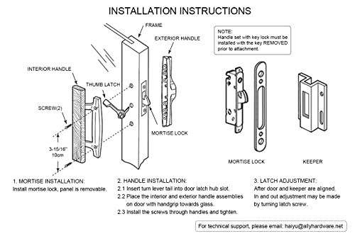 ALLYWASAI Sliding Patio Door Handle Set with Mortise Lock, Face Plate and Keeper, Wood Handle Lock Set Fits Door Thickness from 1-1/2" to 1-3/4", 3-15/16" Screw Hole Spacing, Non-keyed, White