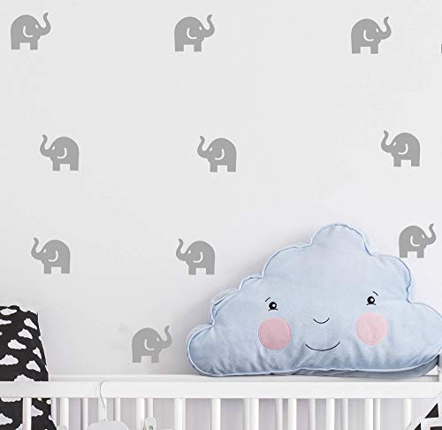 Cute Elephant Decal -36 Set Elephant Wall Decor Stickers for Kids Bedroom- Art Vinyl Removable Nursery Room Wall Decals (Light Gray)