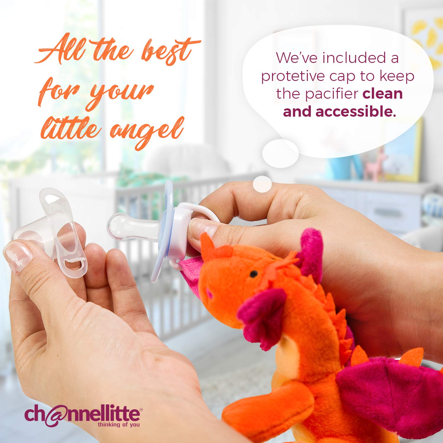 Baby Pacifier Holder Stuffed Animal with Detachable Binky – Fits All Baby Pacifiers with Ring for 0-6 Months & Up – Easy-To-Find Stuffed Animal Pacifier – Soft Dragon Pacifier Stuffed Animal Plush Toy