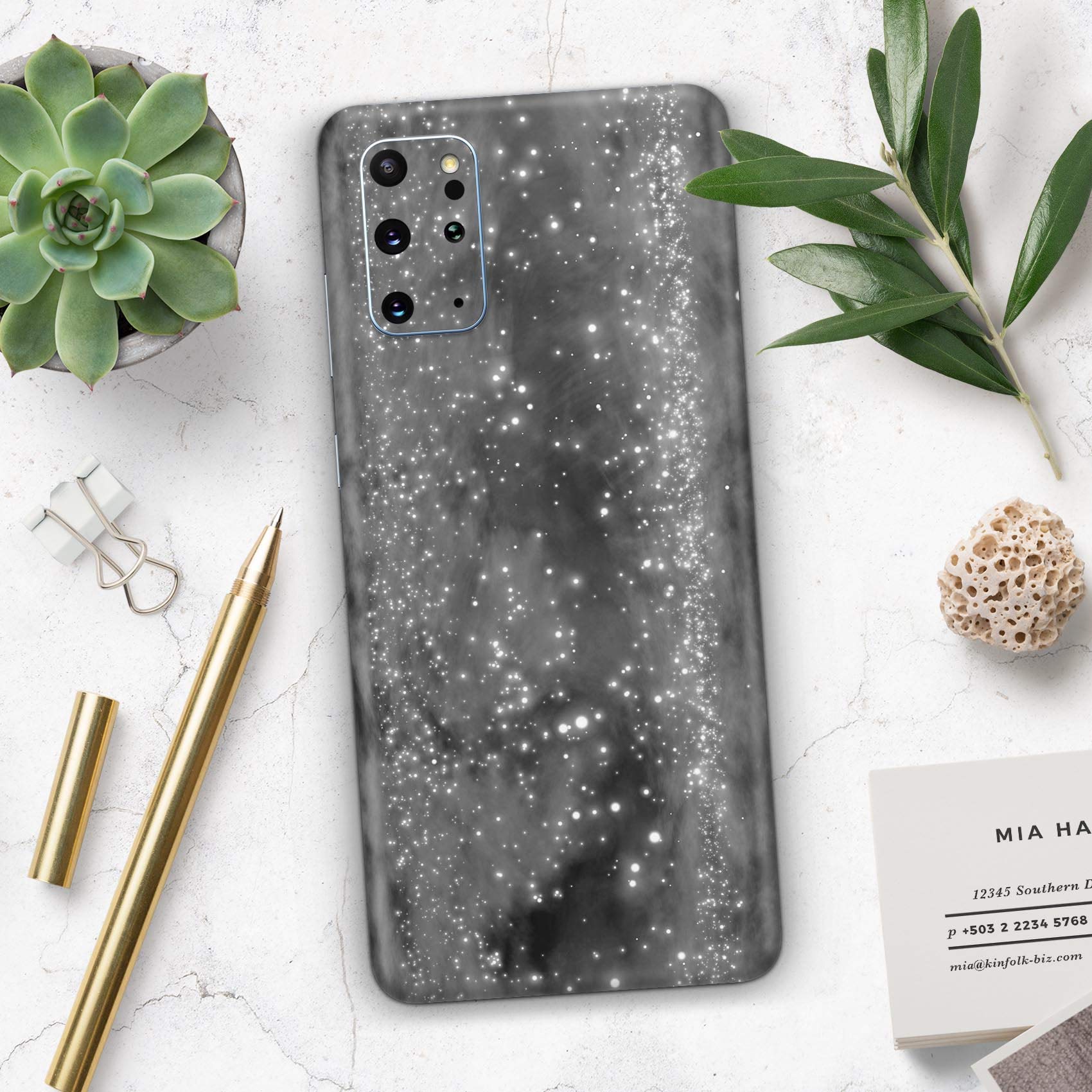 DesignSkinz Glowing Grayscale Orbs of Light Protective Vinyl Decal Wrap Skin Cover Compatible with The Samsung Galaxy S20 (Screen Trim & Back Glass Skin)