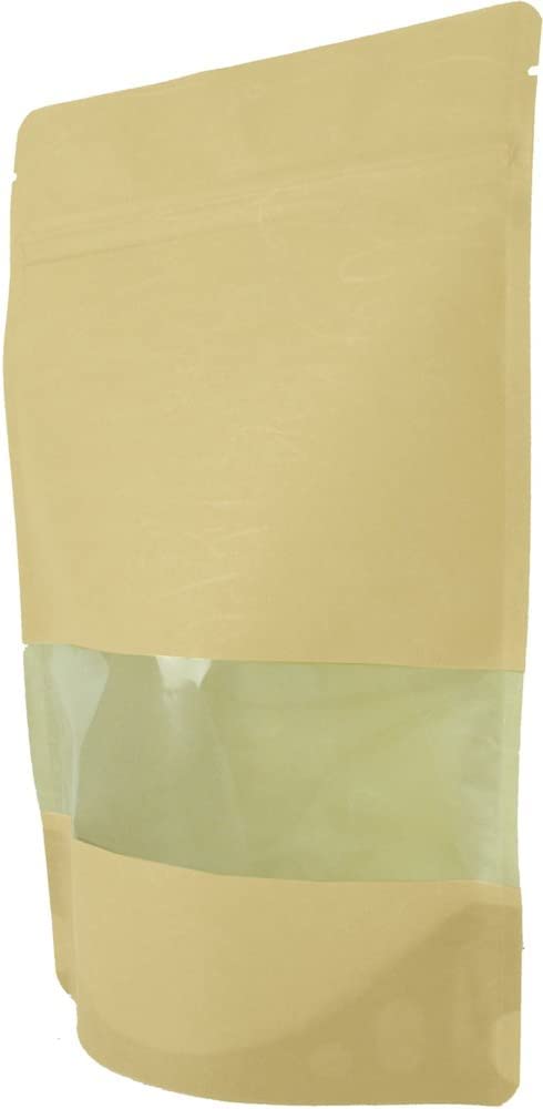 50 Rice Paper Stand-up Zip Pouch with Window (Medium, Natural Kraft)